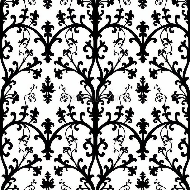 Solid Black Abstract Floral Stencil Seamless Pattern on a Crisp White ...