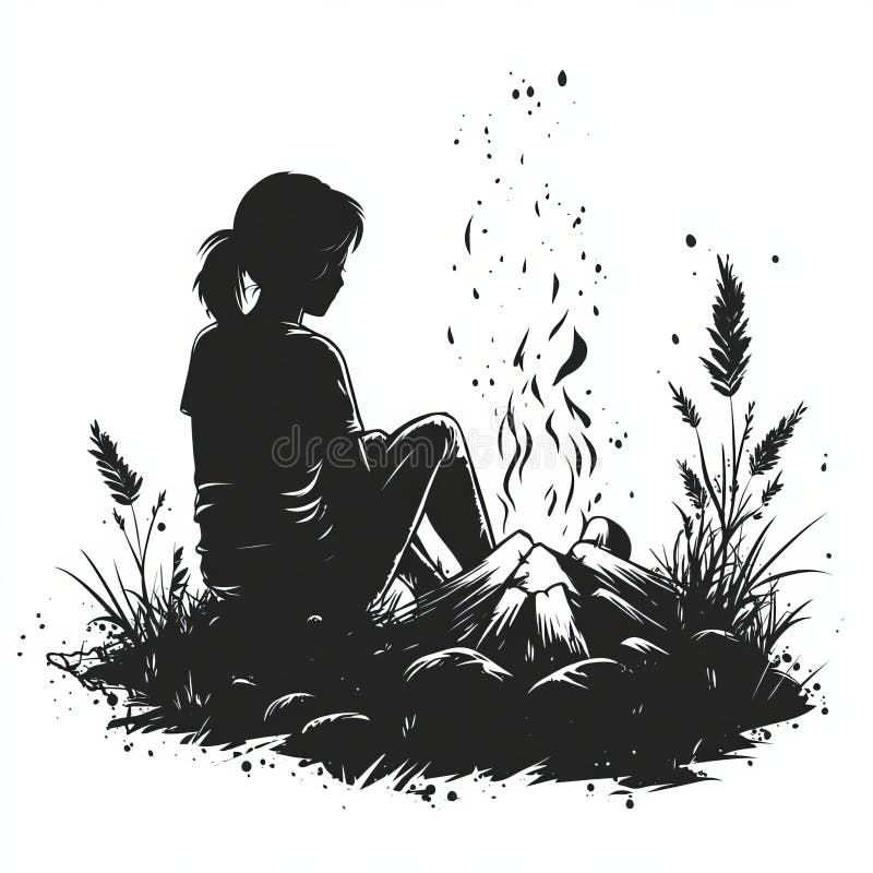 A Solid Black Camper Silhouette Set Against the Backdrop of Nature in ...