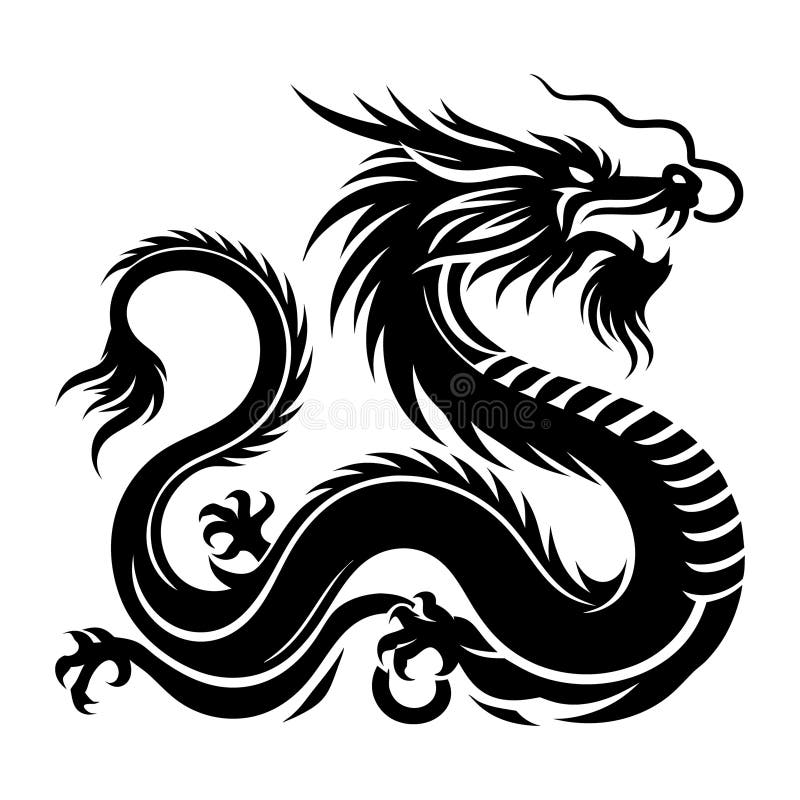 Solid Black Chinese Dragon Icon on White Background for Design and ...