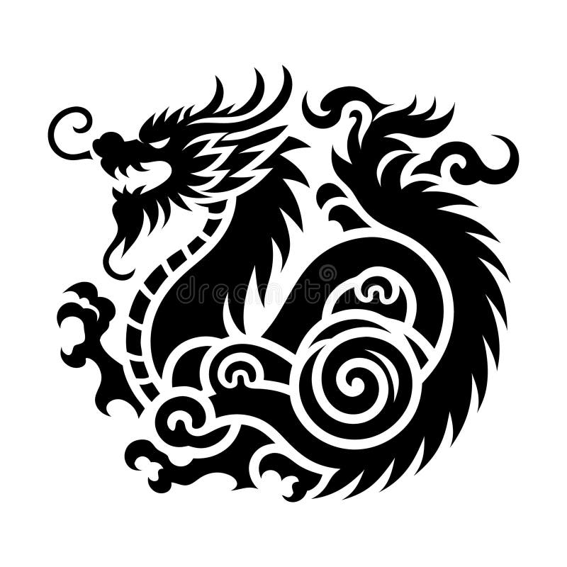 Solid Black Chinese Dragon Icon on White Background for Design and ...