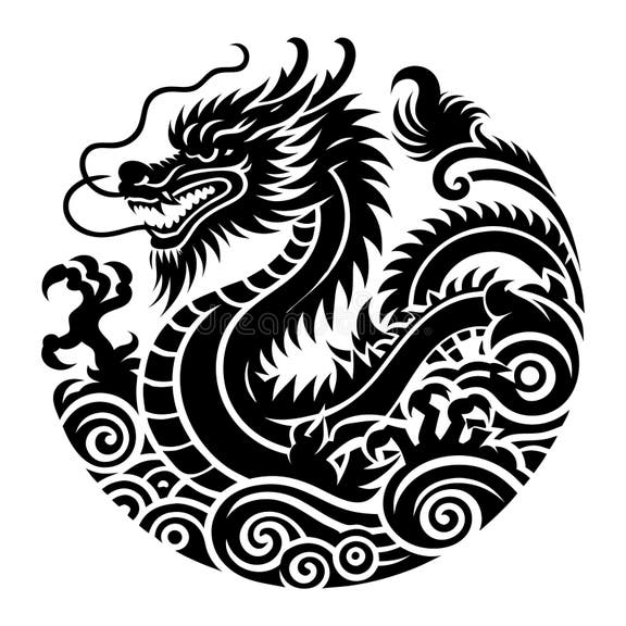 Solid Black Chinese Dragon Icon on White Background for Design and ...