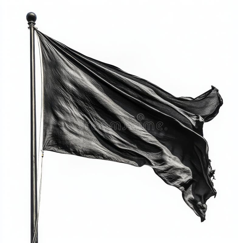A Solid Black Flag on a Pole, Highlighted Against a White Background ...