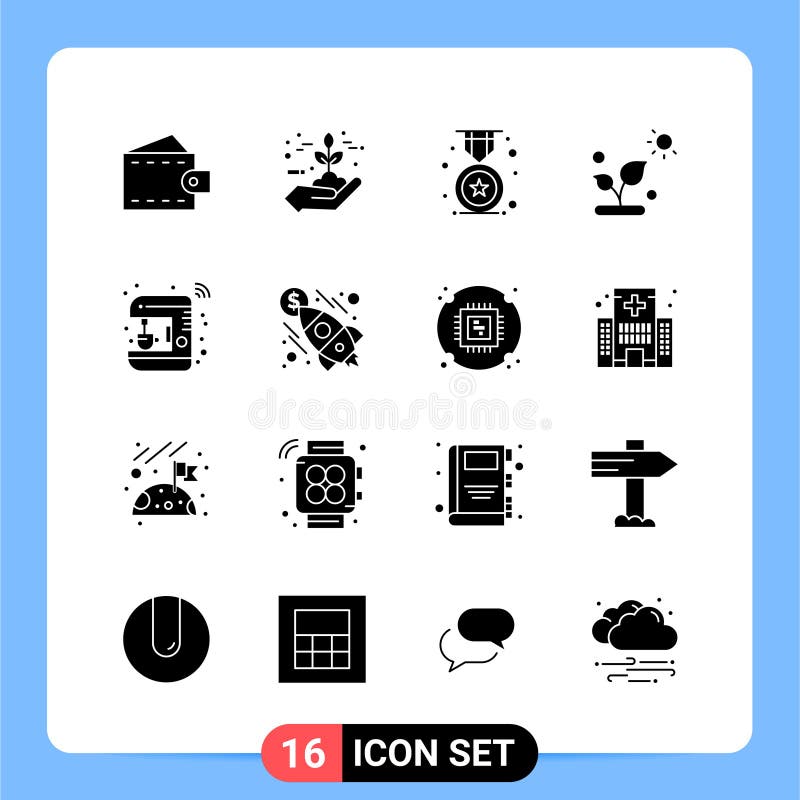 16 Solid Black Icon Pack Glyph Symbols for Mobile Apps Isolated on ...
