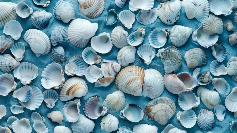 A Solid Blue Background Formed by Thousands of Tiny Seashells, Macro ...