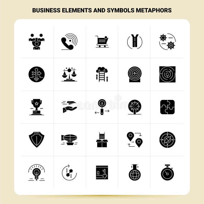 Solid 25 Business Elements and Symbols Metaphors Icon Set. Vector Glyph ...