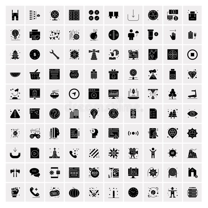 100 Solid Business Icons for Web and Print Material Stock Vector ...