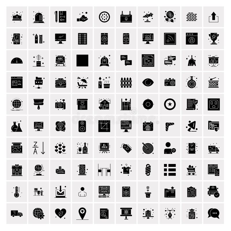 100 Solid Business Icons for Web and Print Material Stock Vector ...