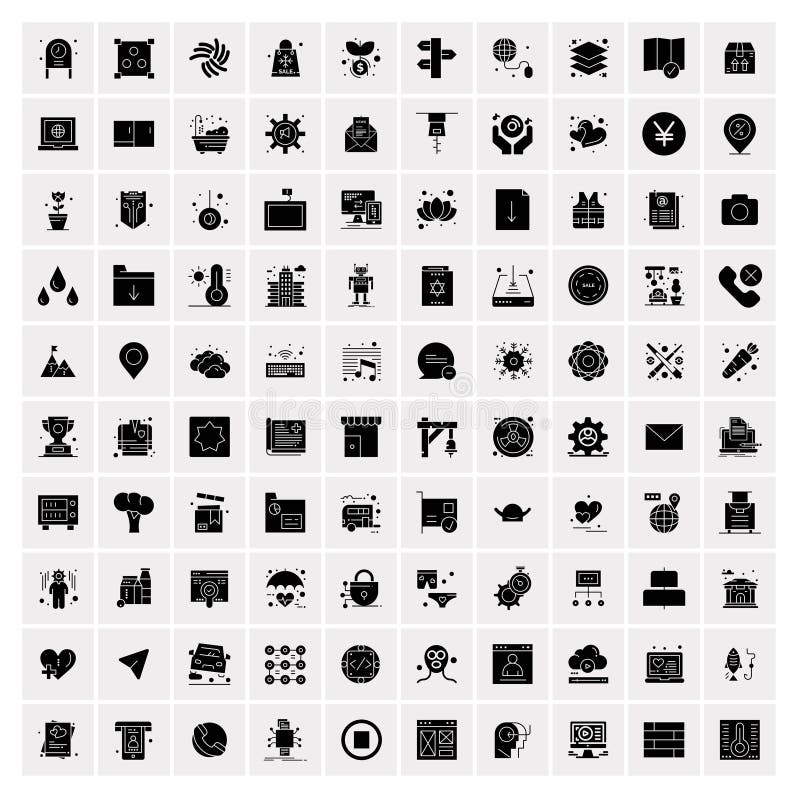 100 Solid Business Icons for Web and Print Material Stock Vector ...