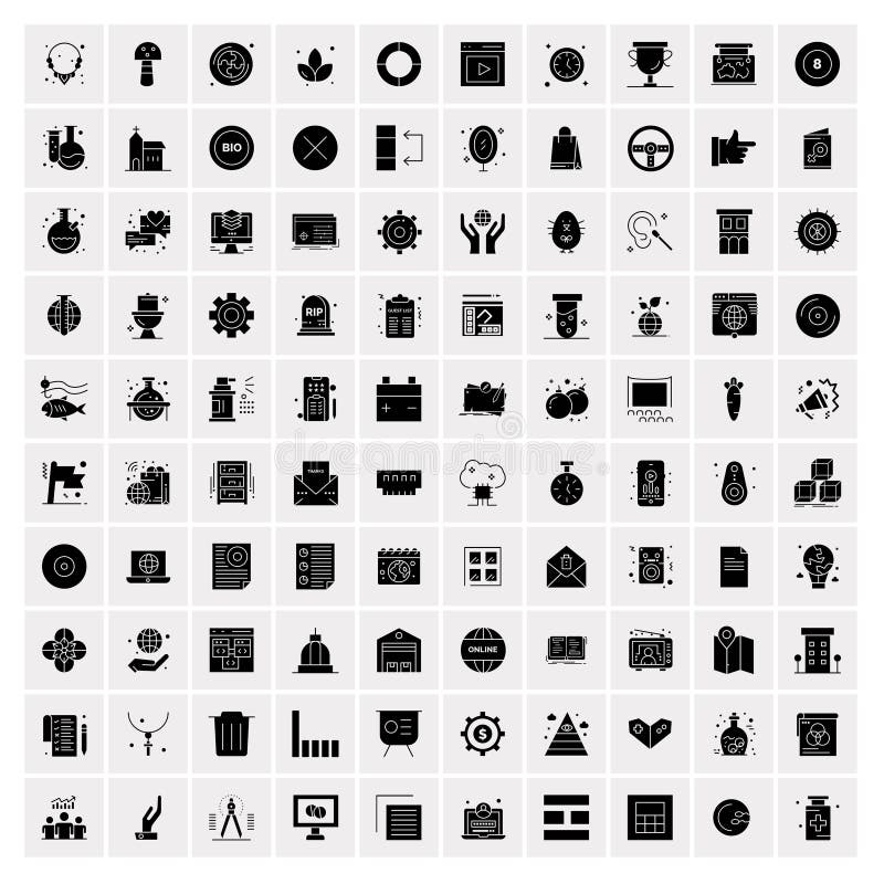 100 Solid Business Icons for Web and Print Material Stock Vector ...