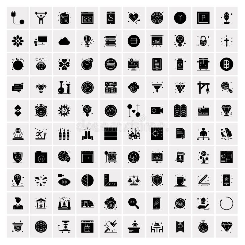 100 Solid Business Icons for Web and Print Material Stock Vector ...