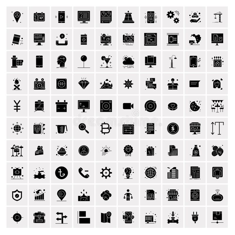 100 Solid Business Icons for Web and Print Material Stock Vector ...