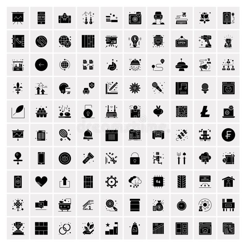 100 Solid Business Icons for Web and Print Material Stock Vector ...