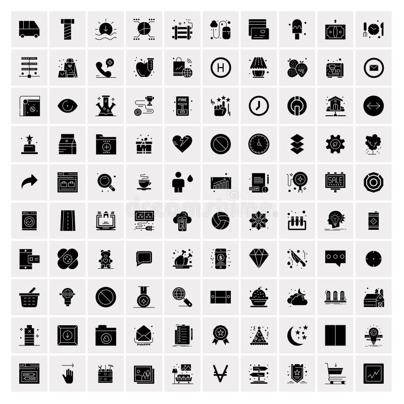 100 Solid Business Icons for Web and Print Material Stock Vector ...