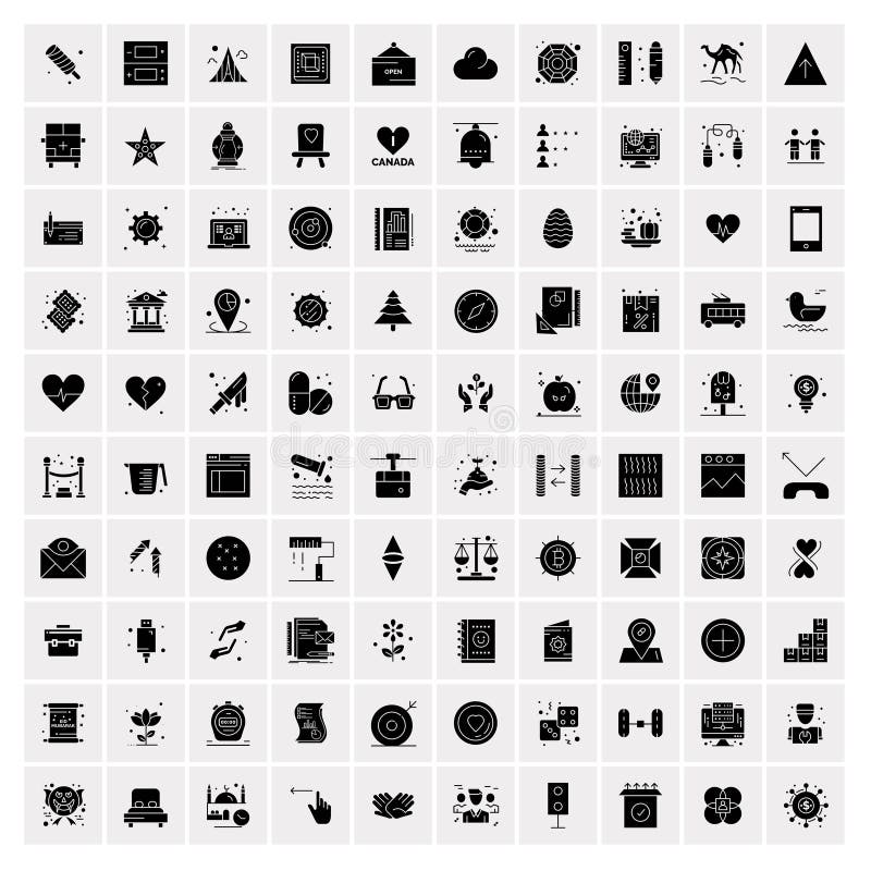 100 Solid Business Icons for Web and Print Material Stock Vector ...