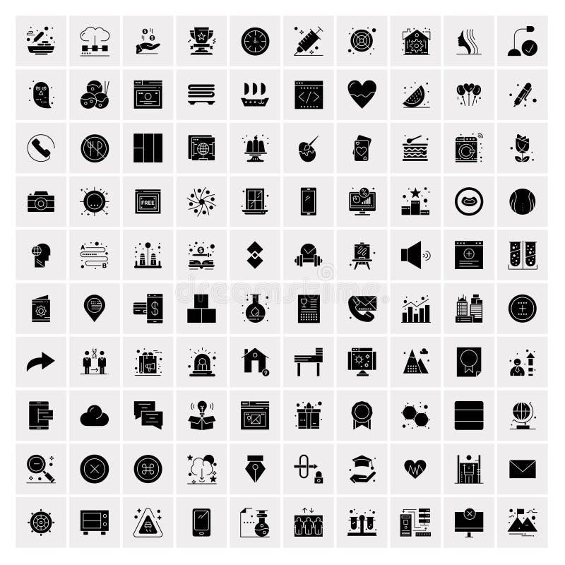 100 Solid Business Icons for Web and Print Material Stock Vector ...