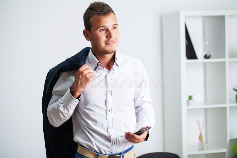 Solid Businessman in a Jacket Works in the Office of the Company. Stock ...