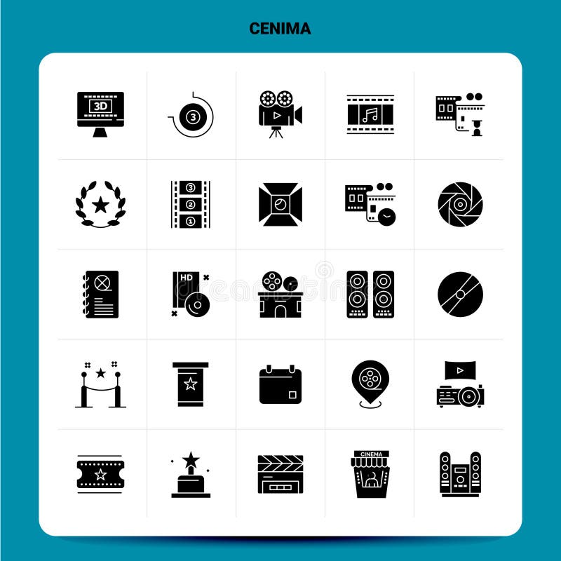 Solid 25 Cenima Icon Set. Vector Glyph Style Design Black Icons Set ...