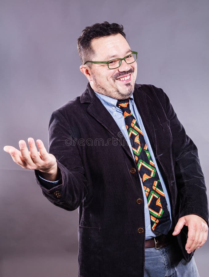 Solid Cheerful Man in Spectacles Emotional Portrait Stock Image - Image ...