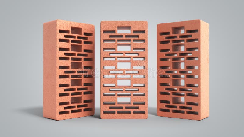 Solid Clay Bricks Used for Construction New Red Brick 3d Render on Grey ...