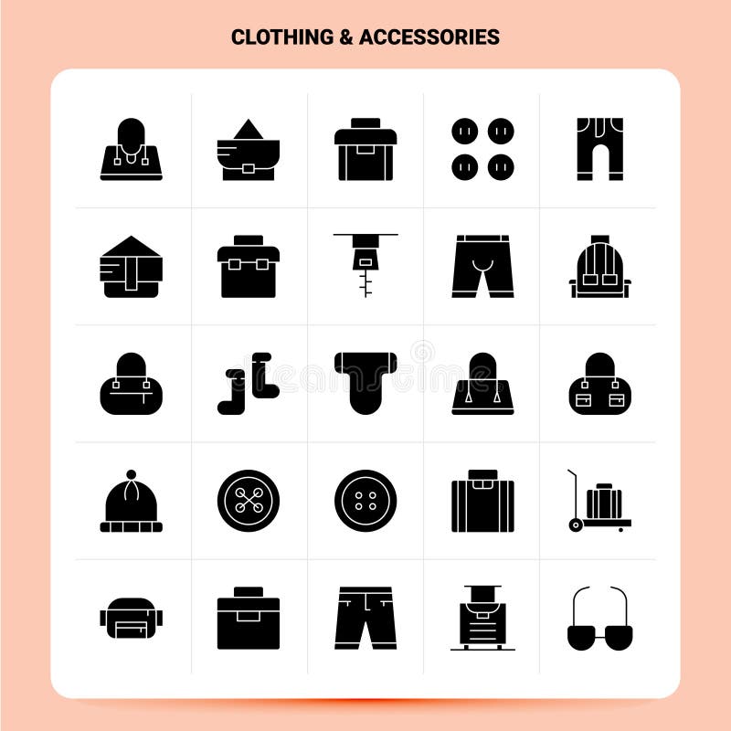 Solid 25 Clothing & Accessories Icon Set. Vector Glyph Style Design ...