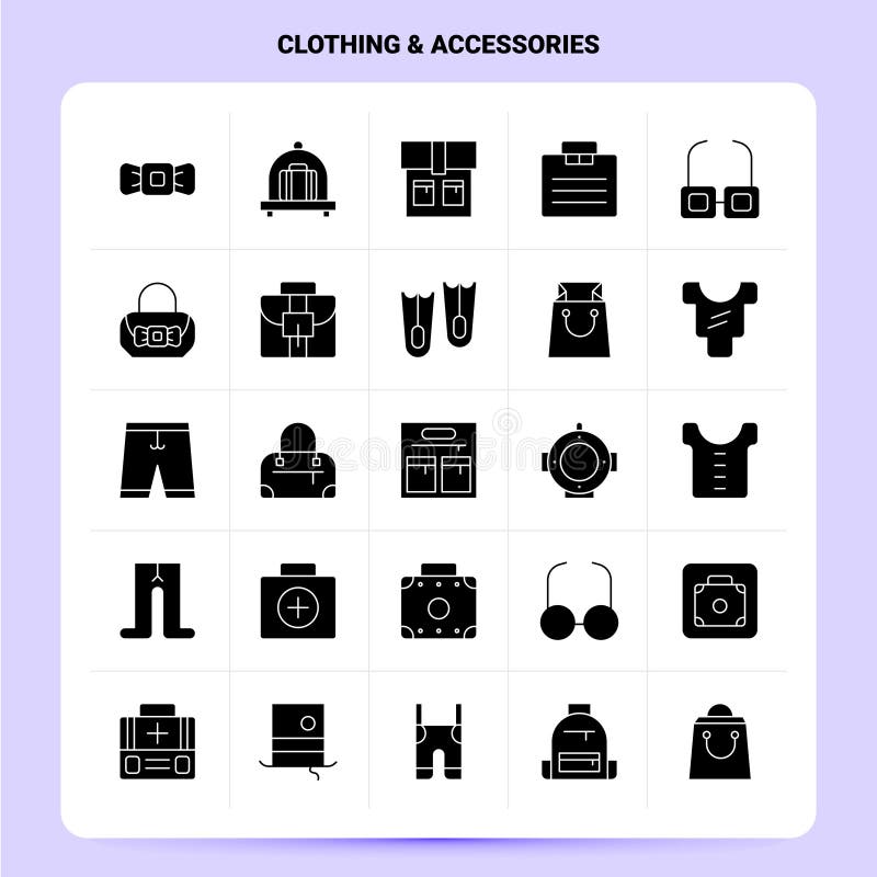 Solid 25 Clothing & Accessories Icon Set. Vector Glyph Style Design ...