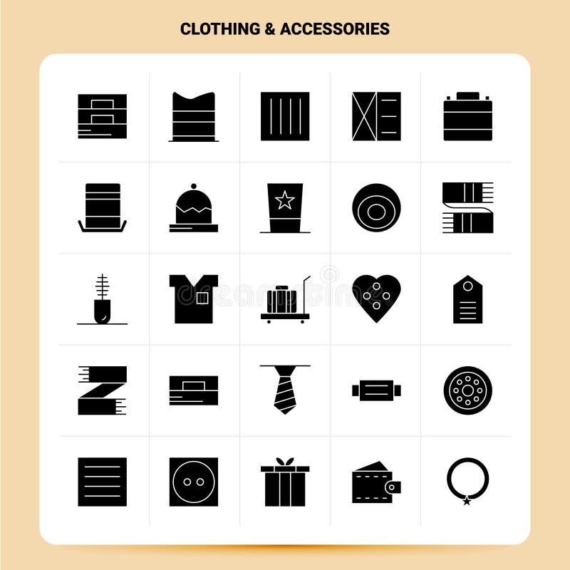 Solid 25 Clothing & Accessories Icon Set. Vector Glyph Style Design ...