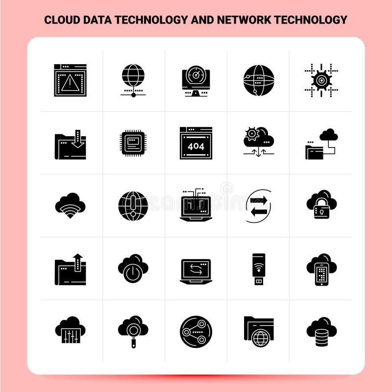 Solid 25 Cloud Data Technology and Network Technology Icon Set. Vector ...