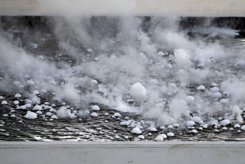 Solid Co2 in Water Making Bubbles Frozen Ice Smoke Stock Photo - Image ...