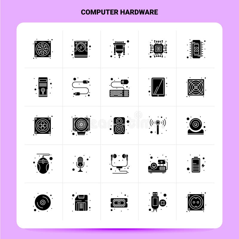 Solid 25 Computer Hardware Icon Set. Vector Glyph Style Design Black ...