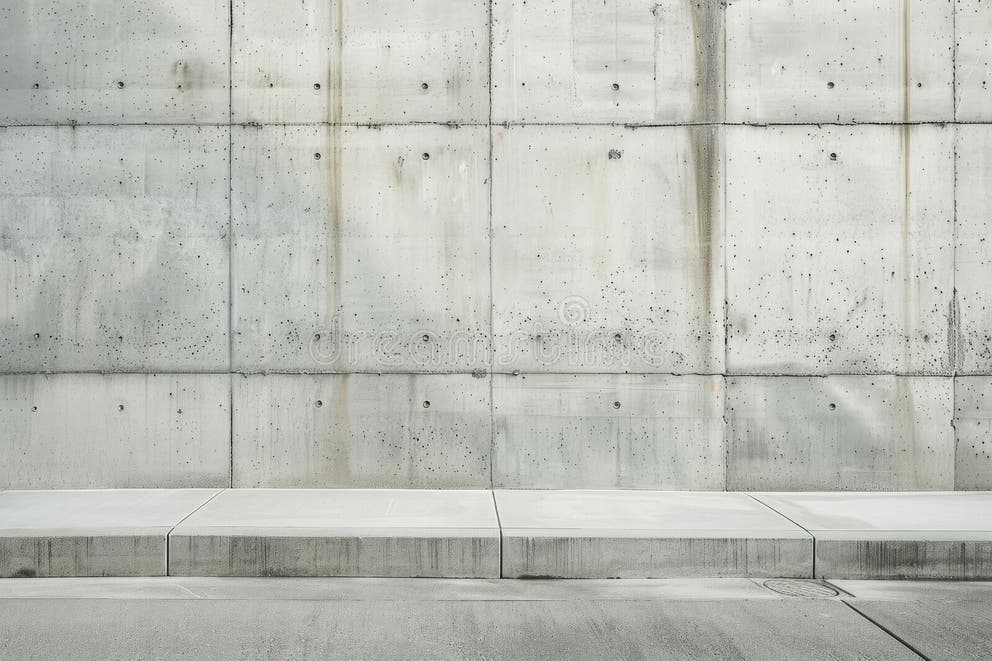 A Solid Concrete Wall Stands Tall with a Concrete Floor in Front Stock ...
