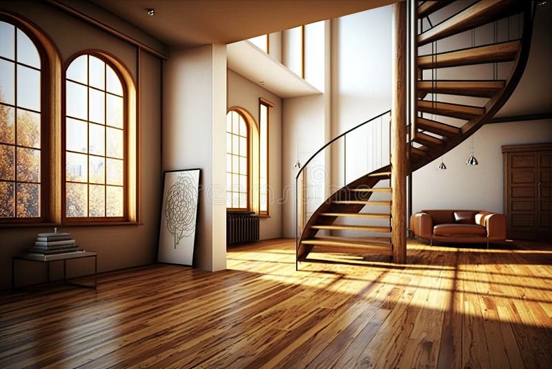 Solid Construction of Wooden Floors in Modern Interior Stock ...