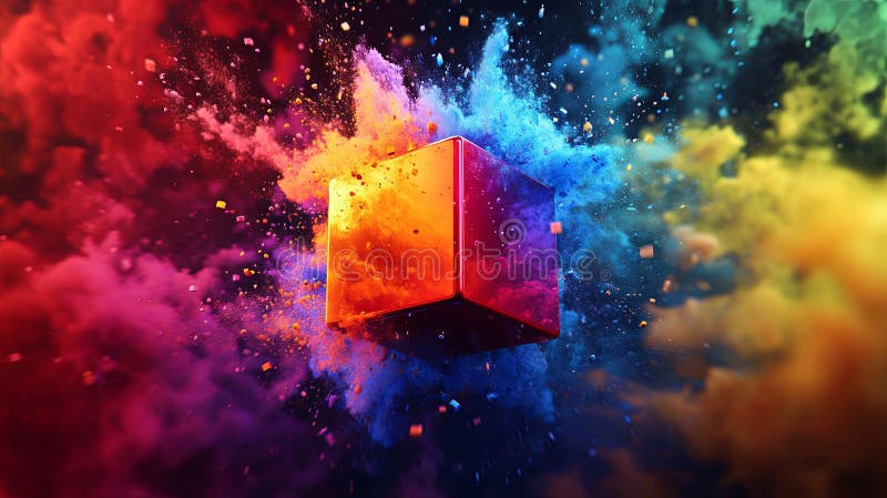 Solid Cube Breaking Open with Vibrant Center, Color Explosion . Stock ...