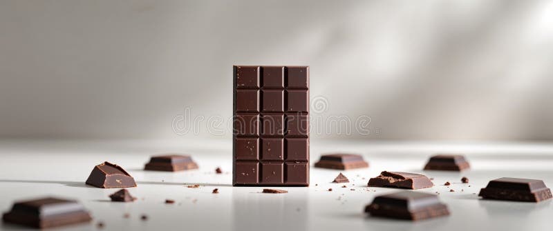 A Solid Dark Chocolate Bar with Pieces Scattered Around it. Stock Image ...