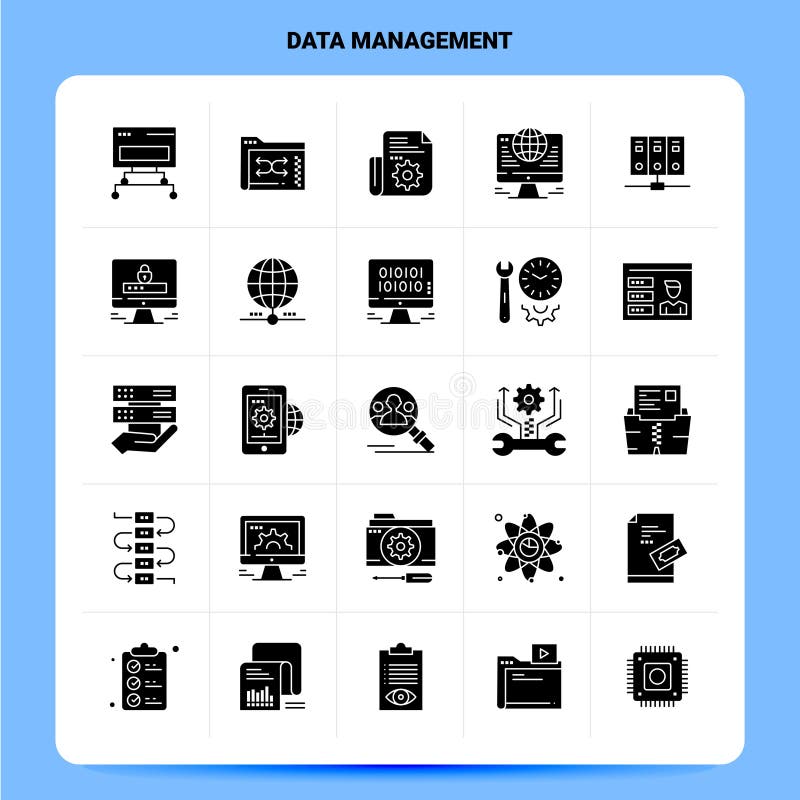 Solid 25 Data Management Icon Set. Vector Glyph Style Design Black ...