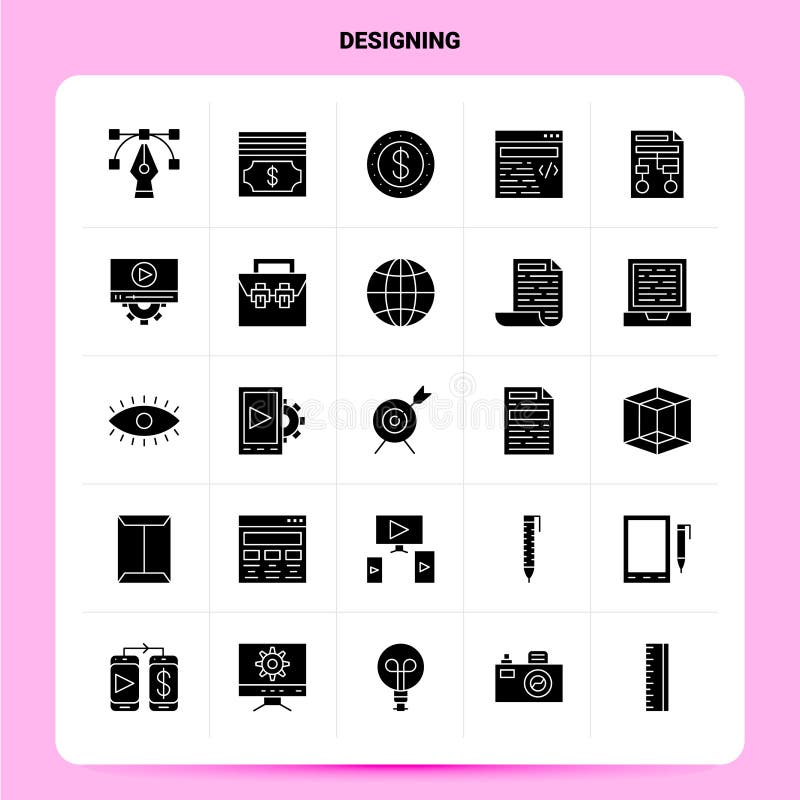 Solid 25 Designing Icon Set. Vector Glyph Style Design Black Icons Set ...