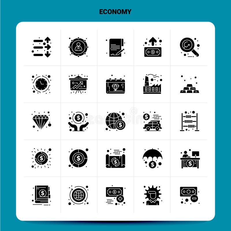 Solid 25 Economy Icon Set. Vector Glyph Style Design Black Icons Set ...