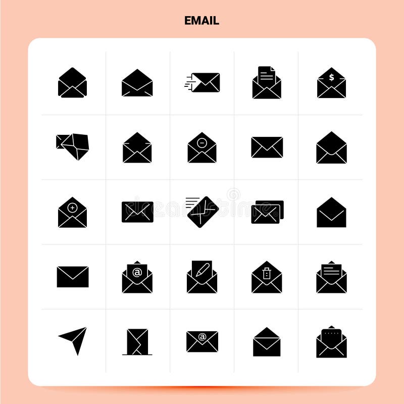 Solid 25 Email Icon Set. Vector Glyph Style Design Black Icons Set ...