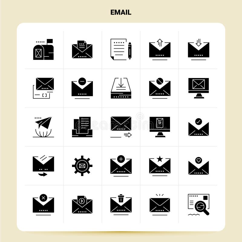 Solid 25 EMail Icon Set. Vector Glyph Style Design Black Icons Set ...