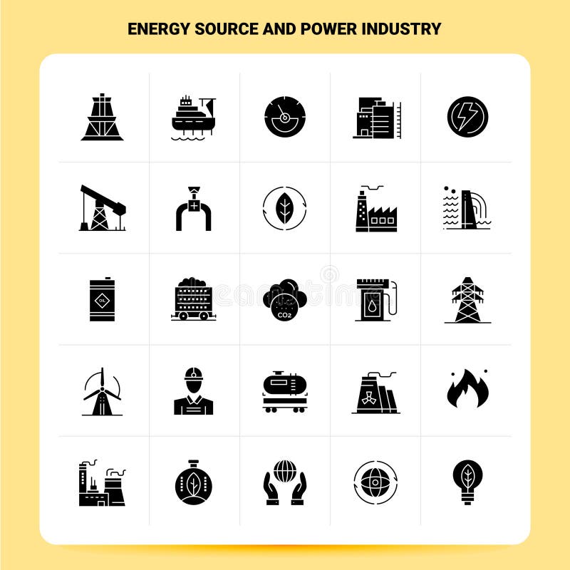 Solid 25 Energy Source and Power Industry Icon Set. Vector Glyph Style ...