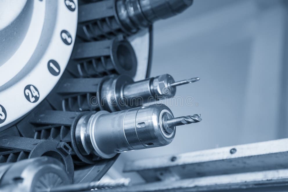 The Solid Flat End Mill Tool in the Tooling Magazine of Machining ...