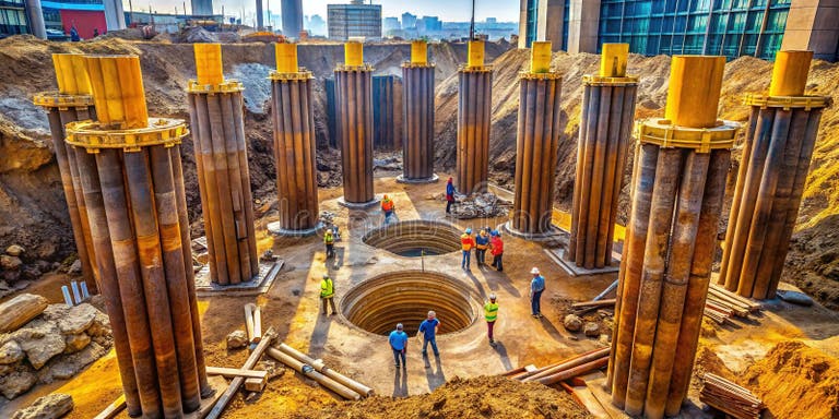 Solid Foundation Pillars Deep in Excavation Crucial Groundwork for a ...