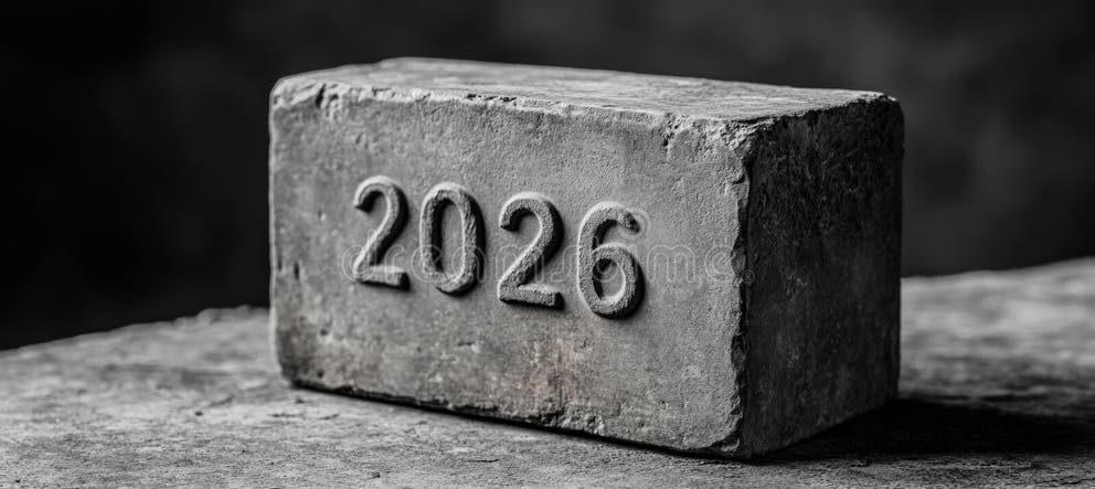 Solid Foundation Year 2026 Engraved on a Concrete Block, Symbolizing ...