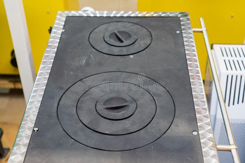 Solid Fuel Boiler with Oven for Cooking. Background with Selective ...