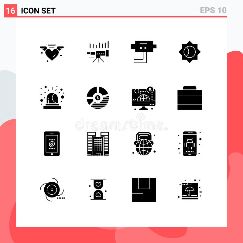 Solid Glyph Pack of 16 Universal Symbols of Alarm, Setting, Market ...