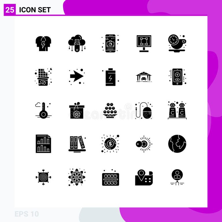 Solid Glyph Pack of 25 Universal Symbols of Break, Program, Store ...