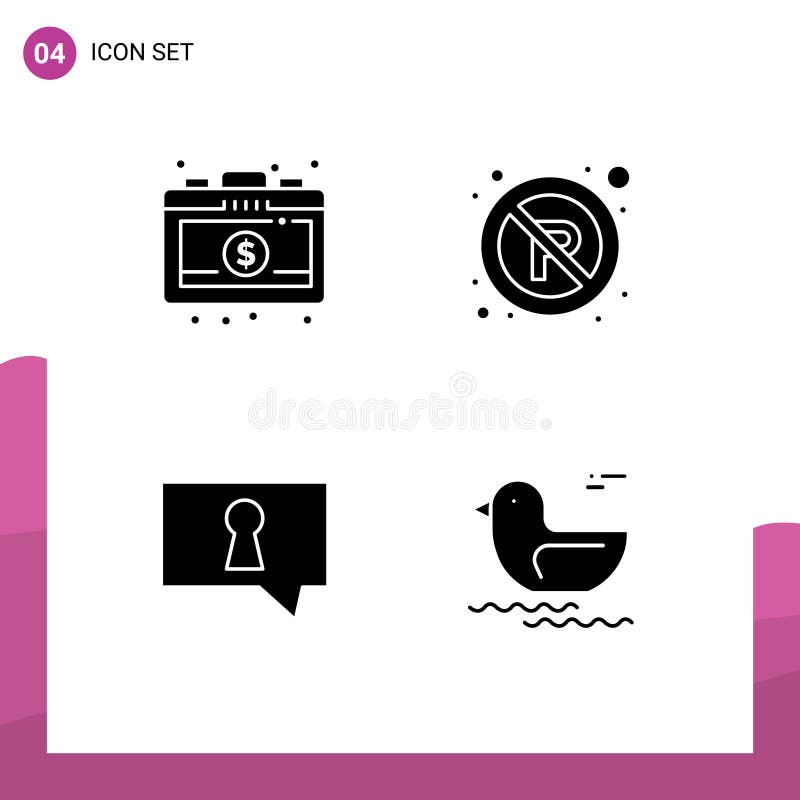 Solid Glyph Pack of 4 Universal Symbols of Briefcase, Secret, No, Sign ...