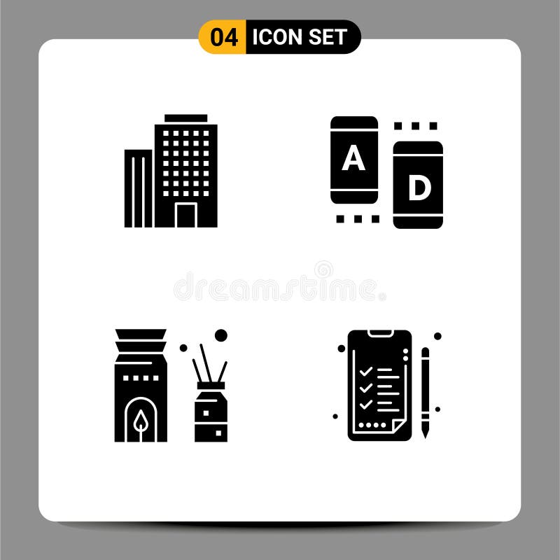 Solid Glyph Pack of 4 Universal Symbols of Building, Relax, Ad, Tablet ...