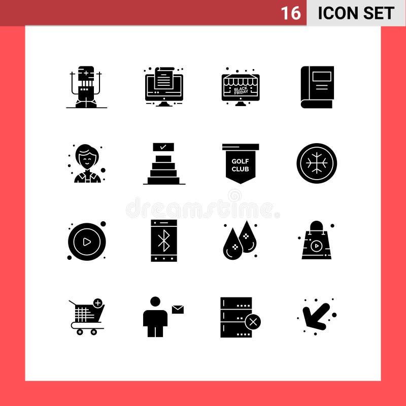 Solid Glyph Pack of 16 Universal Symbols of Businesswoman, Knowledge ...