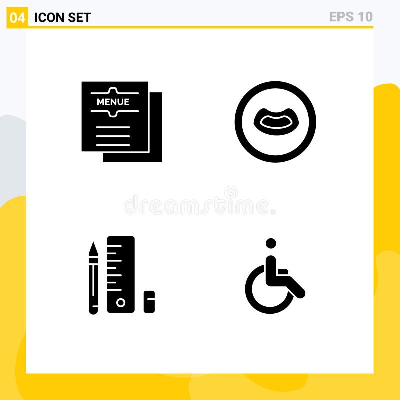 Solid Glyph Pack of Universal Symbols of Cafe, Pen, Menu, Lips, Scale ...