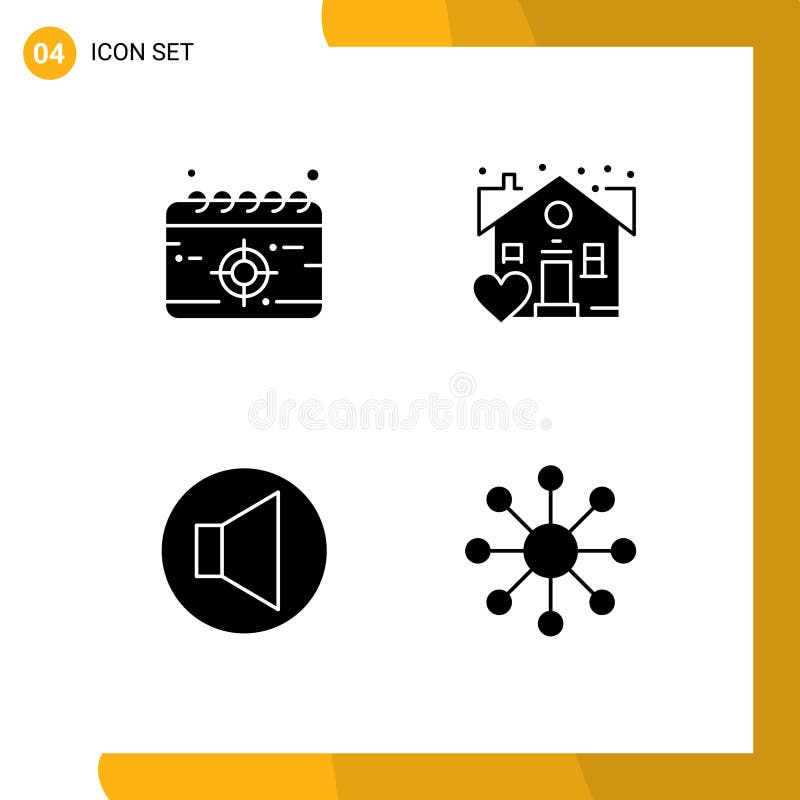 Solid Glyph Pack of Universal Symbols of Calendar, Volume, Target, Real ...